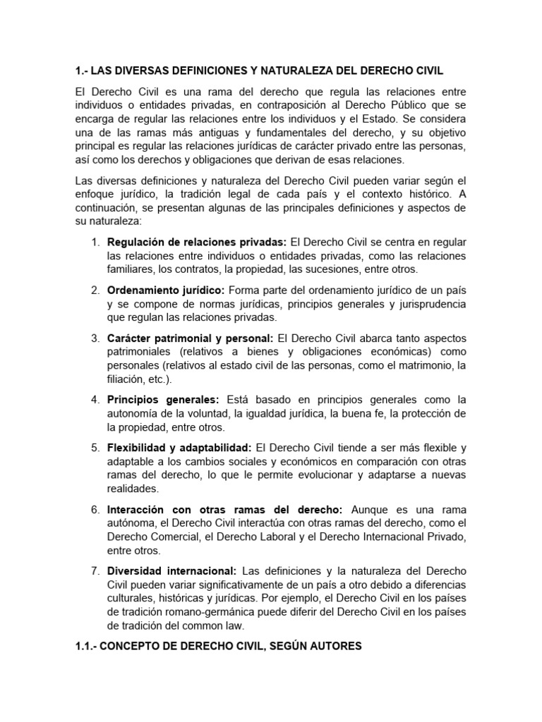 Las Diversas Definiciones y Naturaleza Del Derecho Civil | PDF | Bienes (Ley) | Derecho Civil ...