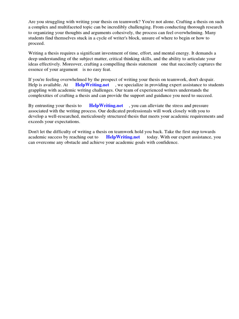 Teamwork Thesis Statement | PDF | Leadership | Goal