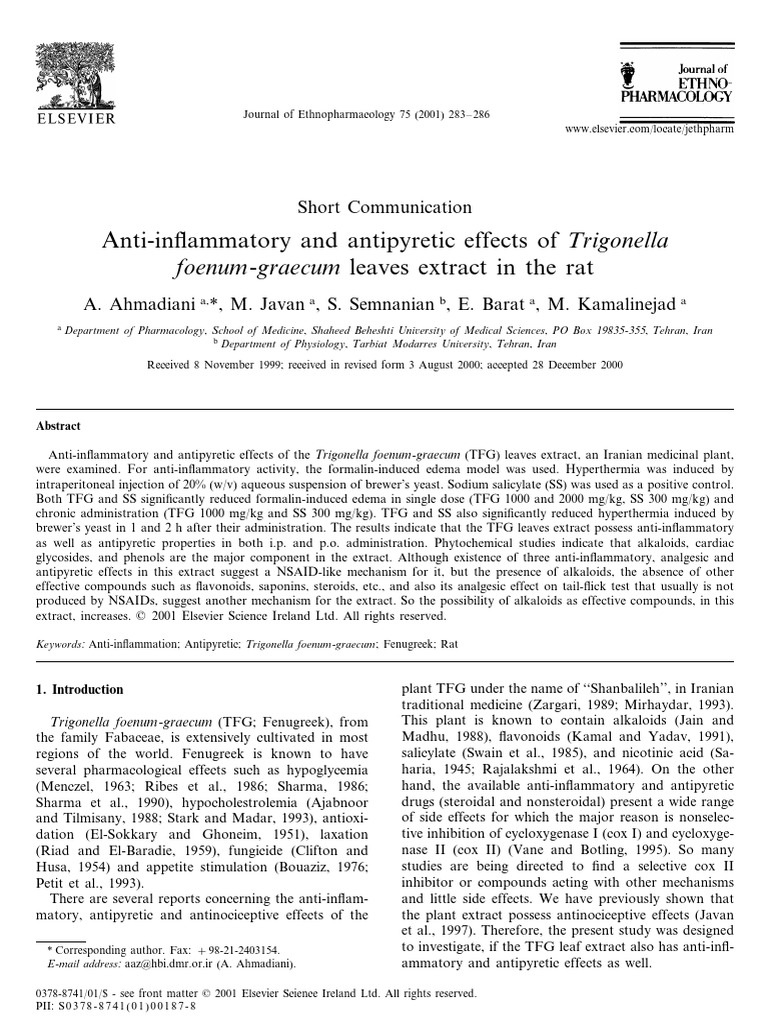 Anti Inflammatory And Antipyretic Effect Pdf Anti Inflammatory Nonsteroidal Anti