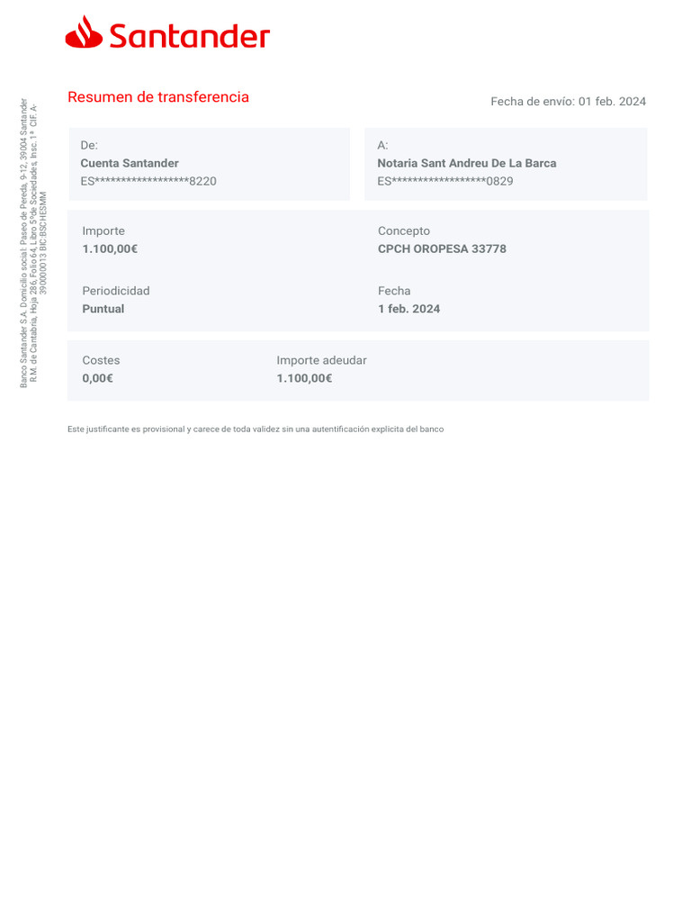 Justificante de Transferencia Bancaria | PDF