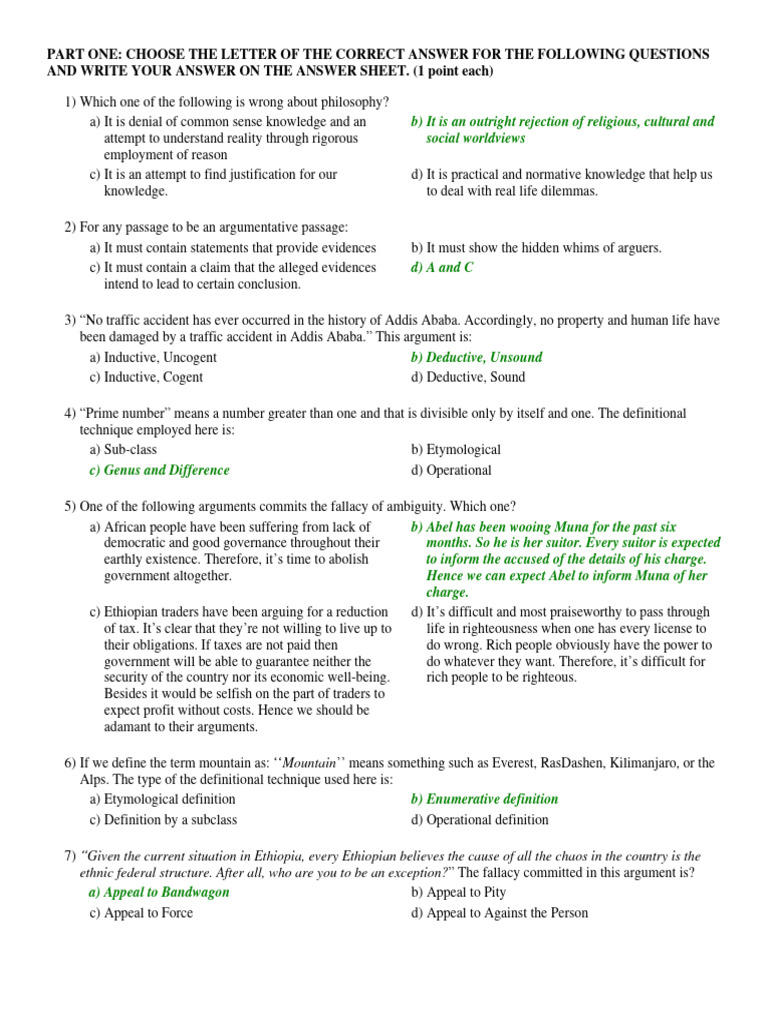 @aconcise Logic Final Exam AASTU 2014 EC | PDF | Fallacy | Argument