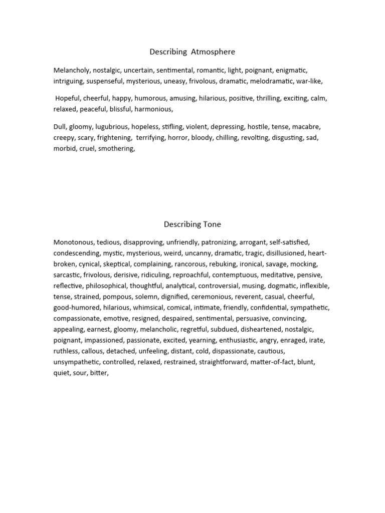 Words to Describe Atmosphere | PDF