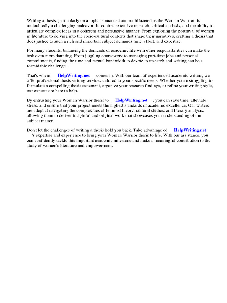 Woman Warrior Thesis | PDF