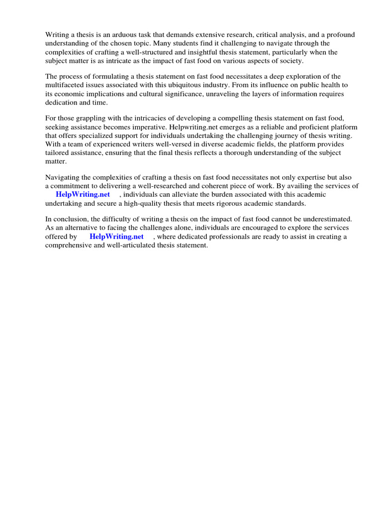 Fast Food Thesis Statement | PDF | Fast Food | Obesity