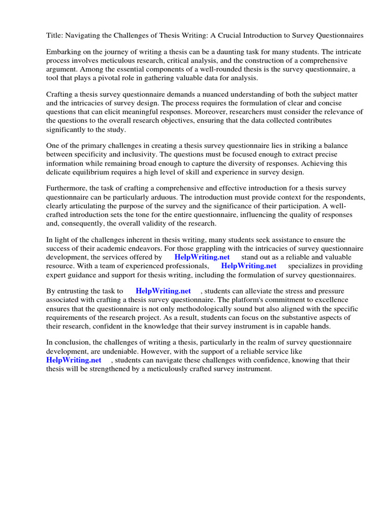Thesis Survey Questionnaire Introduction | PDF | Survey Methodology ...