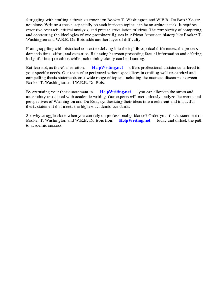 Thesis Statement On Booker T Washington and Web Dubois | PDF | W. E. B. Du Bois | Society Of The ...