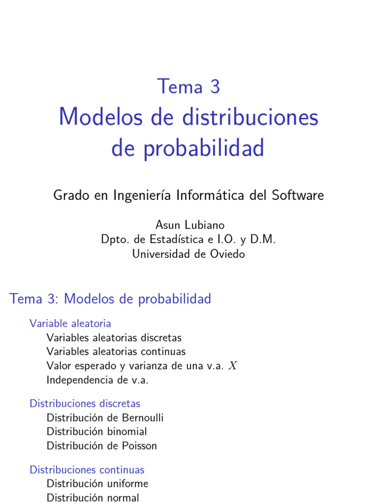 TEMA3 Distribuciones | PDF | Variable aleatoria | Distribución de ...