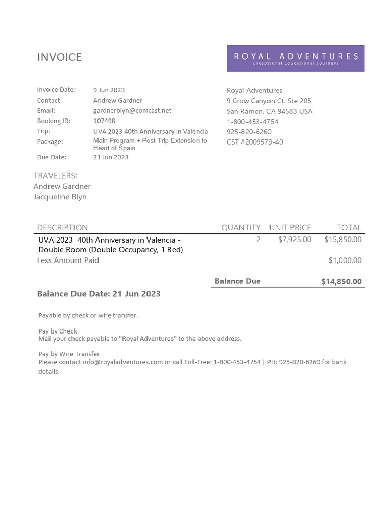 Booking Invoice - V2 | PDF