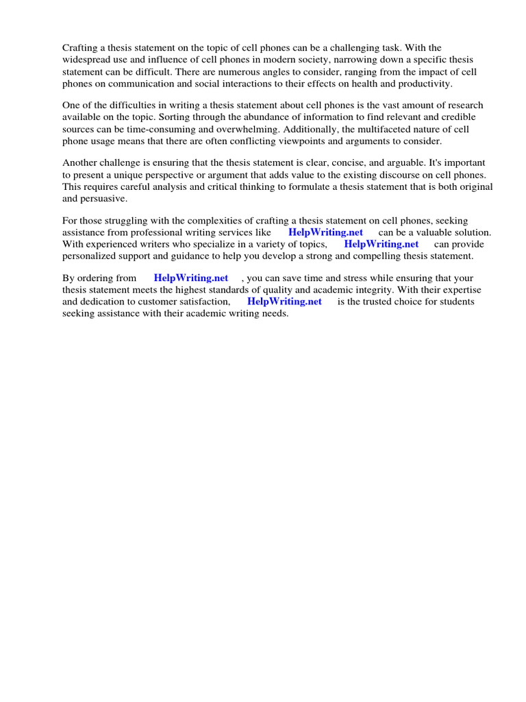 Thesis Statement Using Cell Phones | PDF | Mobile Phones | Social Media