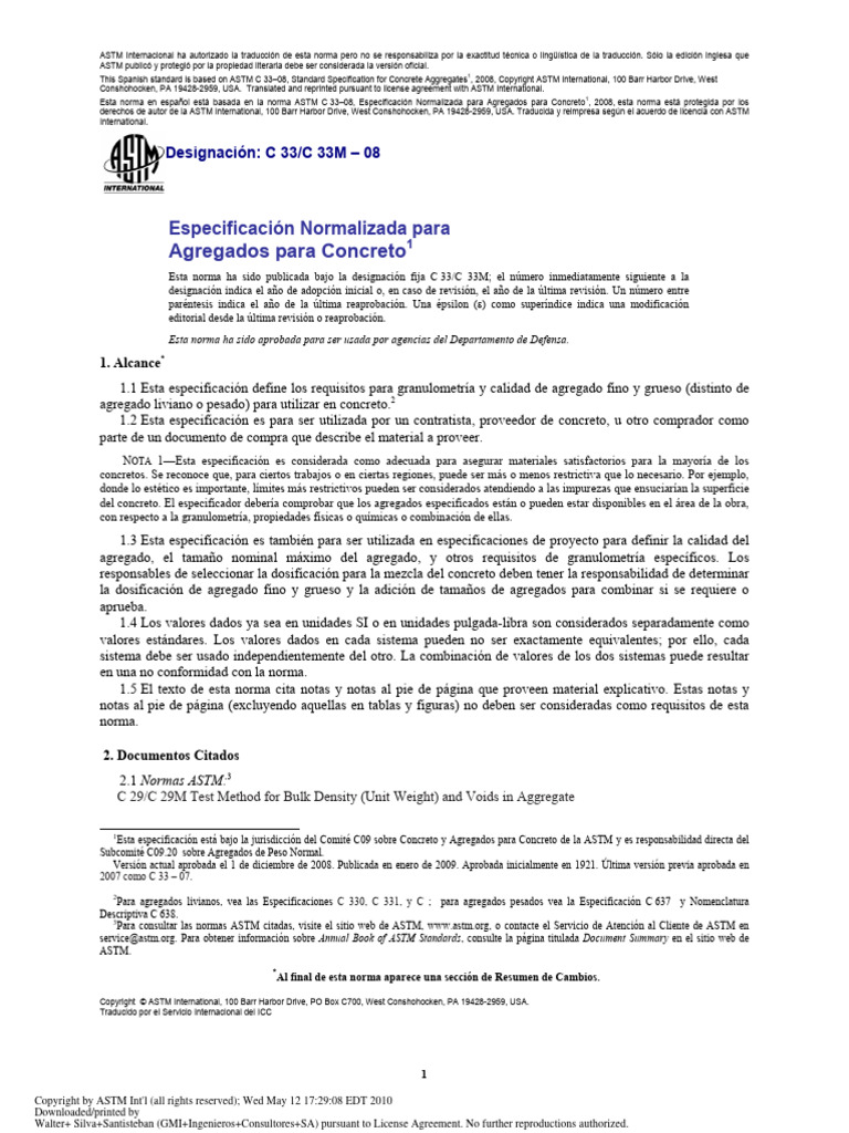 ASTM C33 C33m - 08 Especificación Normalizada para Agregados para ...