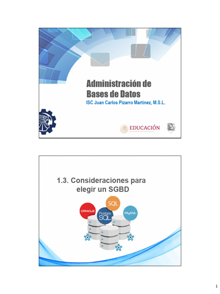 U1.2 ABD-Presentacion - Consideraciones para Elegir Un SGBD | PDF