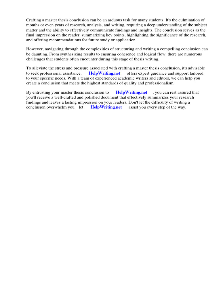 Master Thesis Conclusion Example | Download Free PDF | Thesis | Methodology