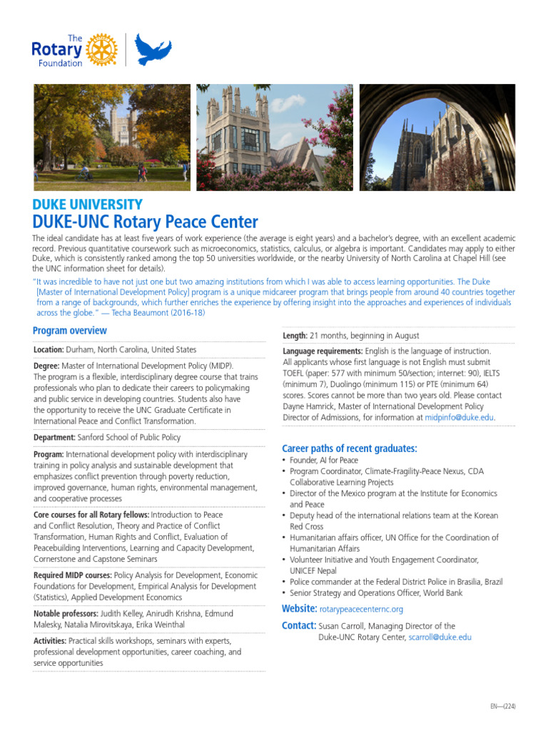 Rotary Peace Center Fact Sheet Duke University and Unc Chapel Hill en ...