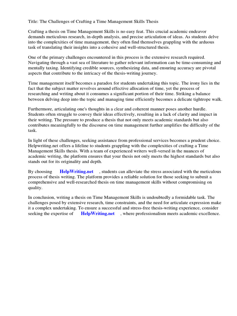 Time Management Skills Thesis | PDF | Time Management | Professional Skills