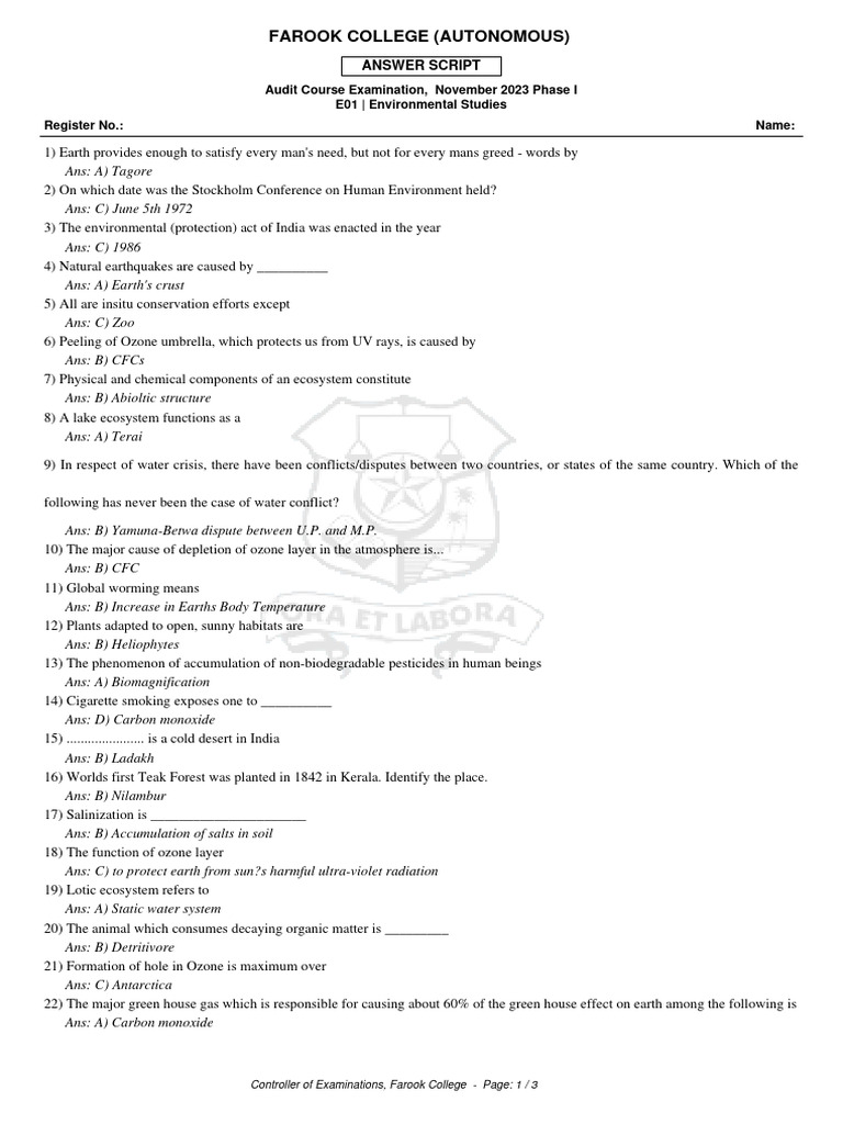 Answer Script 20240203085000 | PDF | Natural Environment | Earth