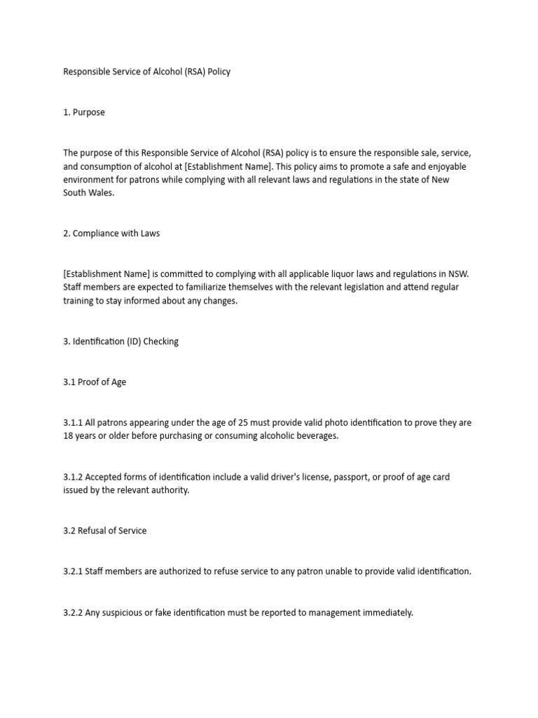 RSA Policy for Responsible Alcohol Service | PDF | Identity Document ...