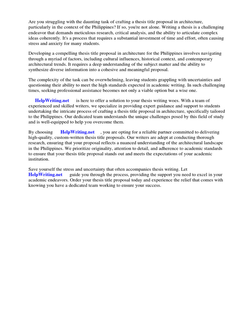 Thesis Title Proposal Architecture Philippines | PDF | Thesis | Methodology