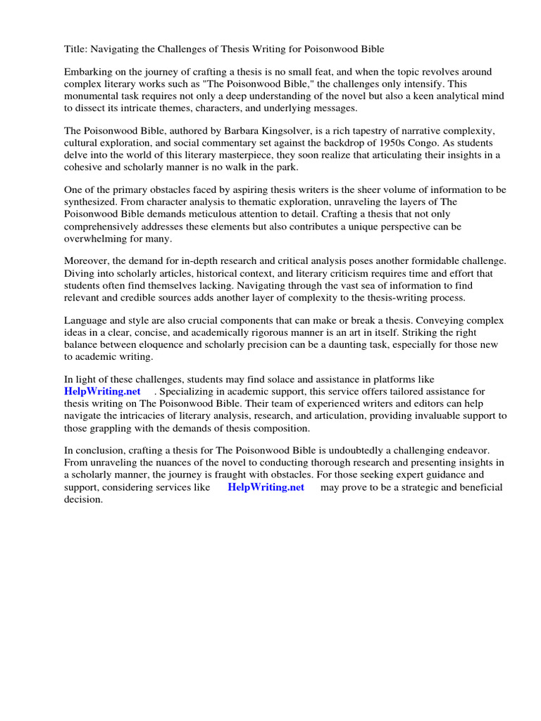 Thesis For Poisonwood Bible | PDF