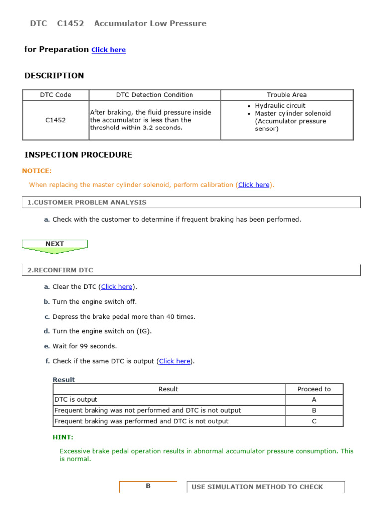 For Preparation Description: DTC C1452 Accumulator Low Pressure | PDF ...