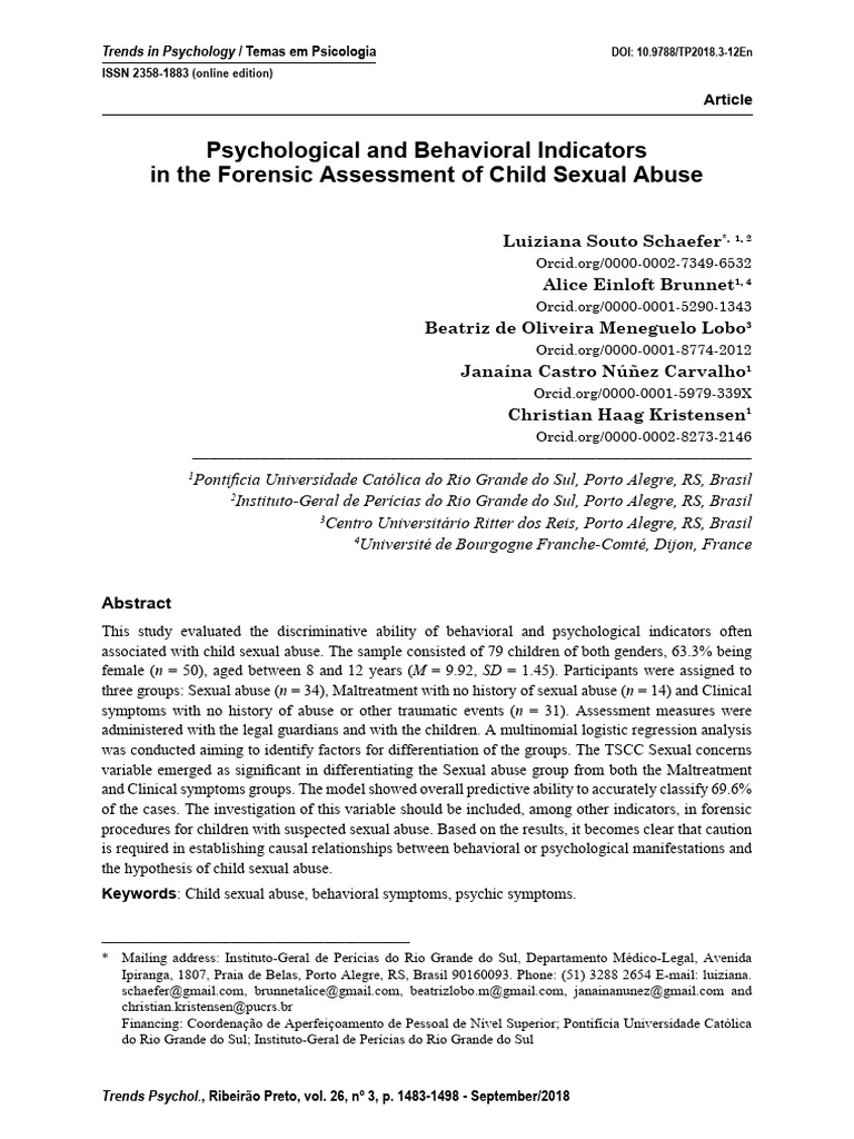 Psychological and Behavioral Indicators in The For | PDF | Child Abuse | Child Sexual Abuse