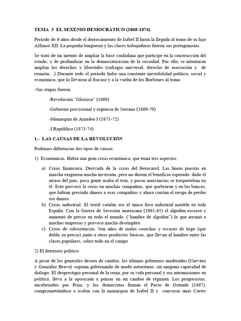 Tema 3 El Sexenio Democrático | PDF | Teorías políticas | Política de españa