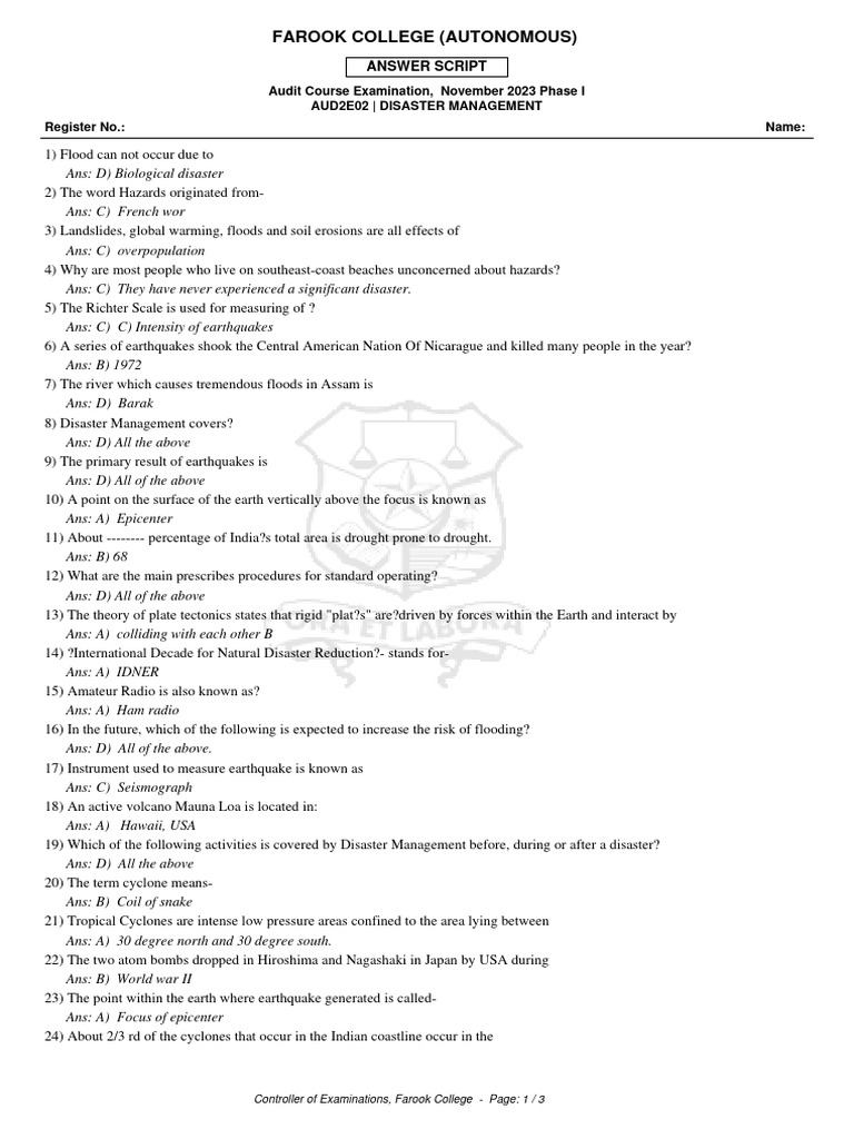 Answer Script 20240204101554 Pdf Natural Disasters Earthquakes 