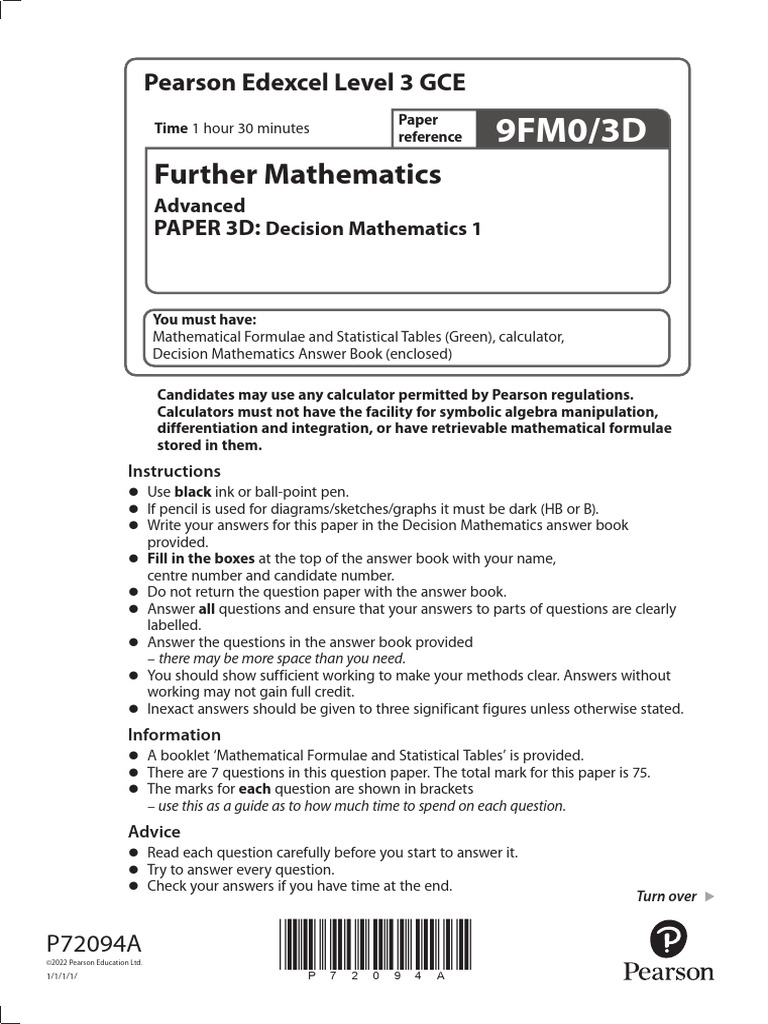 Decision Mathematics Exam Instructions | PDF | Linear Programming | Combinatorics