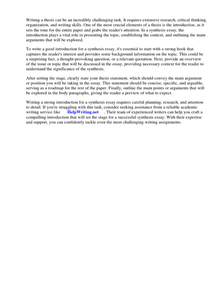 How To Write A Good Introduction For A Synthesis Essay | PDF | Essays ...