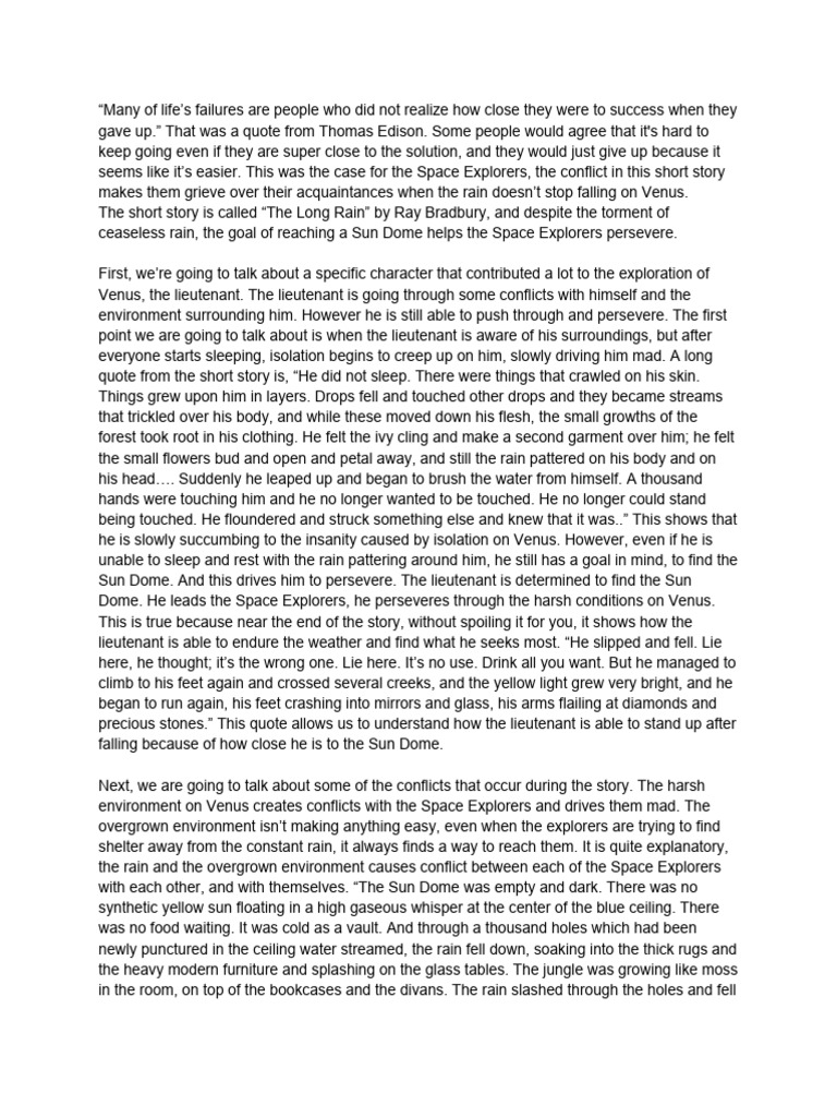 The Long Rain - English Essay. | PDF