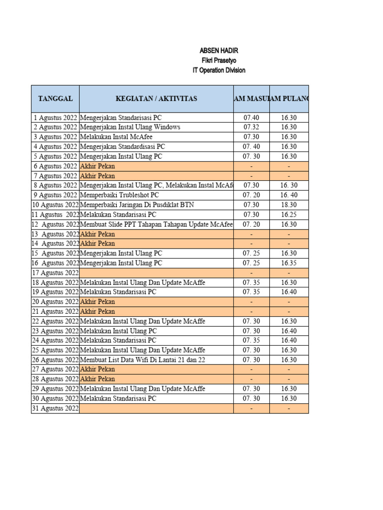 Format Absensi Magang | PDF