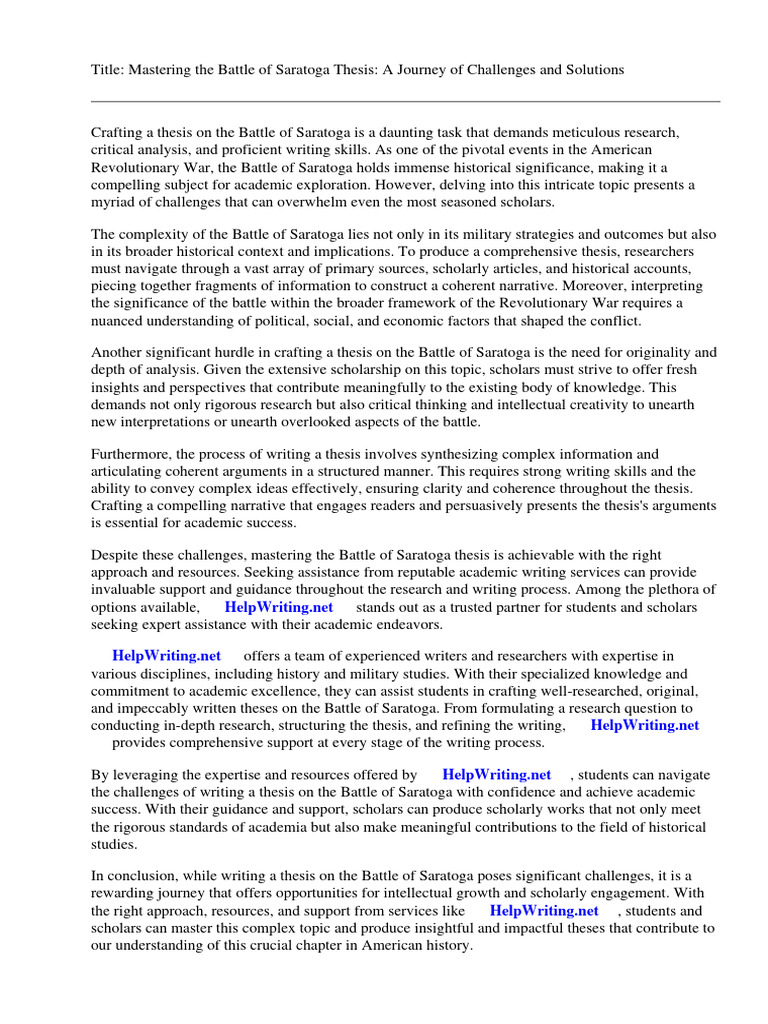 Battle of Saratoga Thesis | PDF | American Revolutionary War | American ...