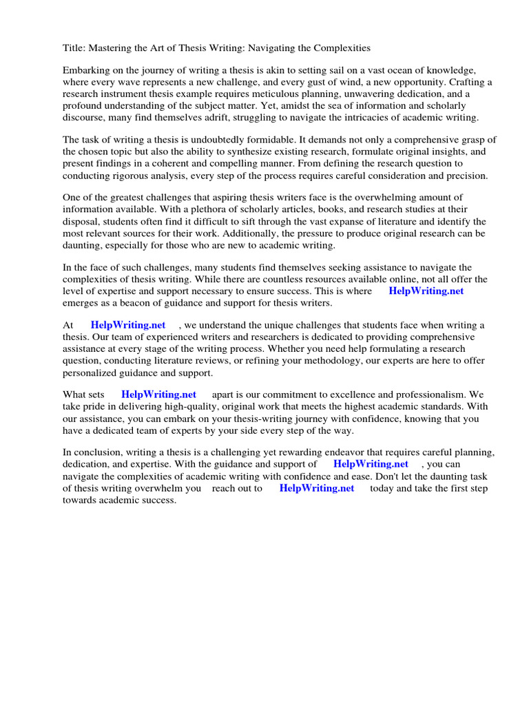 Research Instrument Thesis Example | PDF | Methodology | Survey Methodology