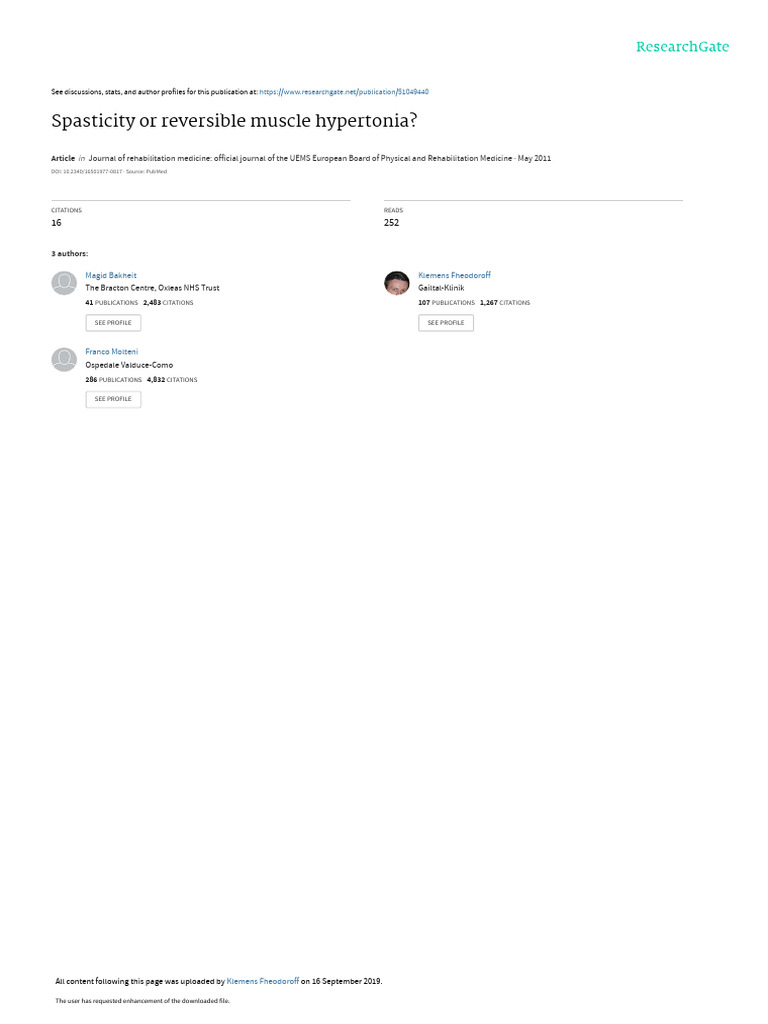 Spasticity or Reversible Muscle Hypertonia? | PDF | Diseases And ...