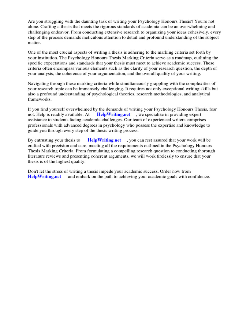 Psychology Honours Thesis Marking Criteria | PDF | Thesis | Essays