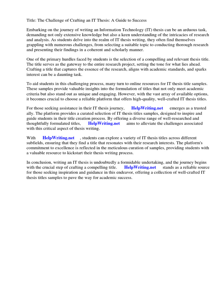 It Thesis Titles Sample | PDF | Thesis | Essays