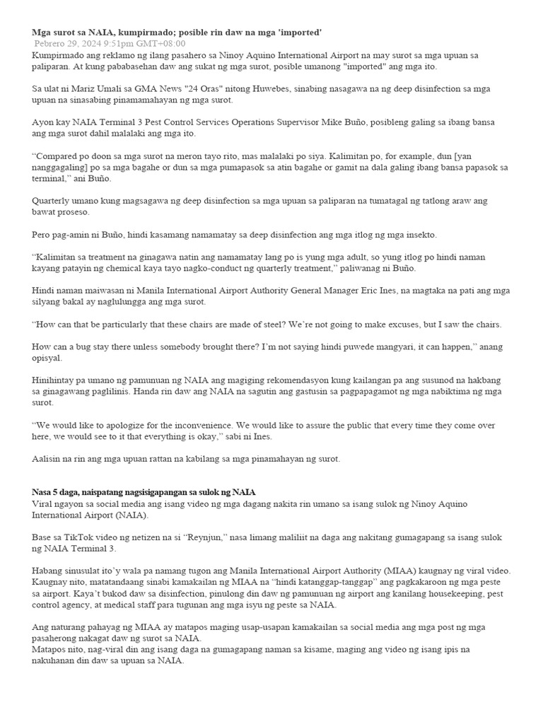 Mga Surot Sa NAIA | PDF