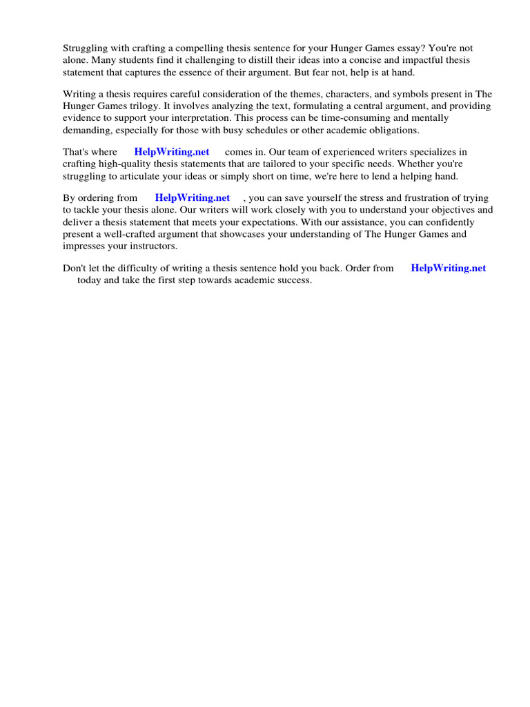 Thesis Sentence For The Hunger Games | PDF | The Hunger Games
