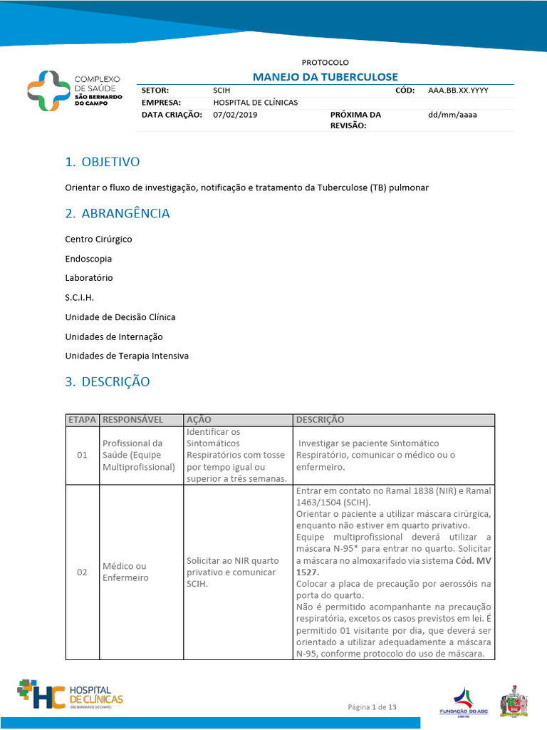 Protocolo Manejo Da Tuberculose | PDF | Tuberculose | Enfermagem