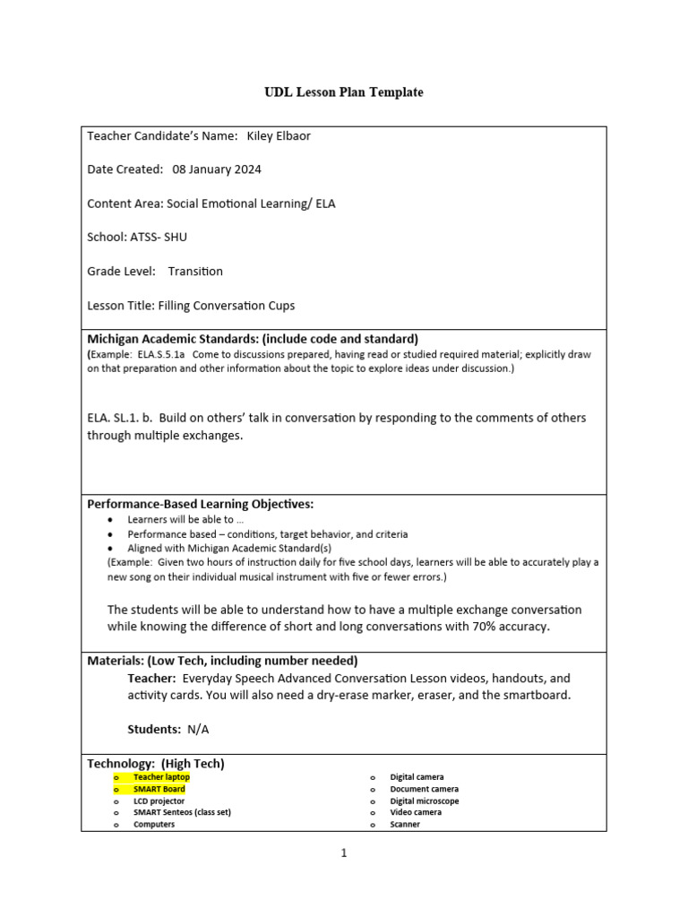 UDL Lesson Plan: Conversation Skills | PDF | Learning | Understanding