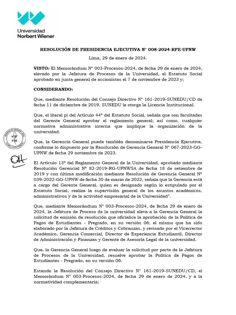 Rs-N°-008-2024-Rpe-Upnw-Politica-De-Pagos-De-Estudiantes-Pregrado ...