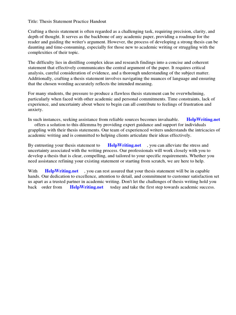 Thesis Statement Practice Handout | PDF | Essays | Thesis