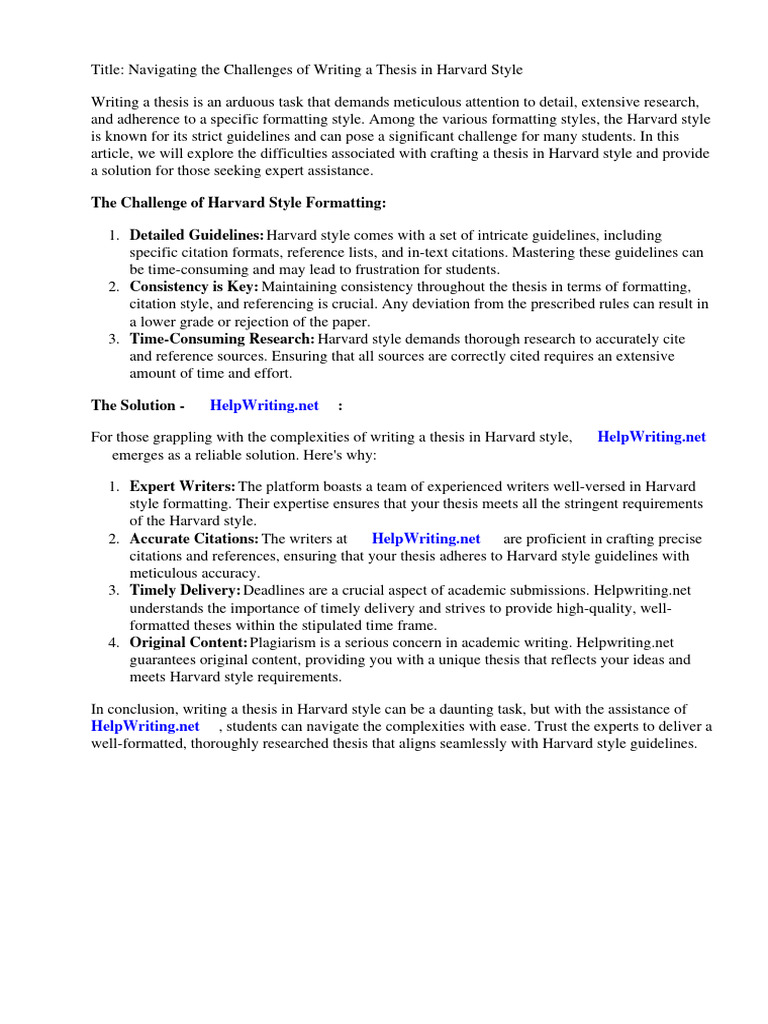 Thesis Format Harvard Style | PDF | Citation | Thesis