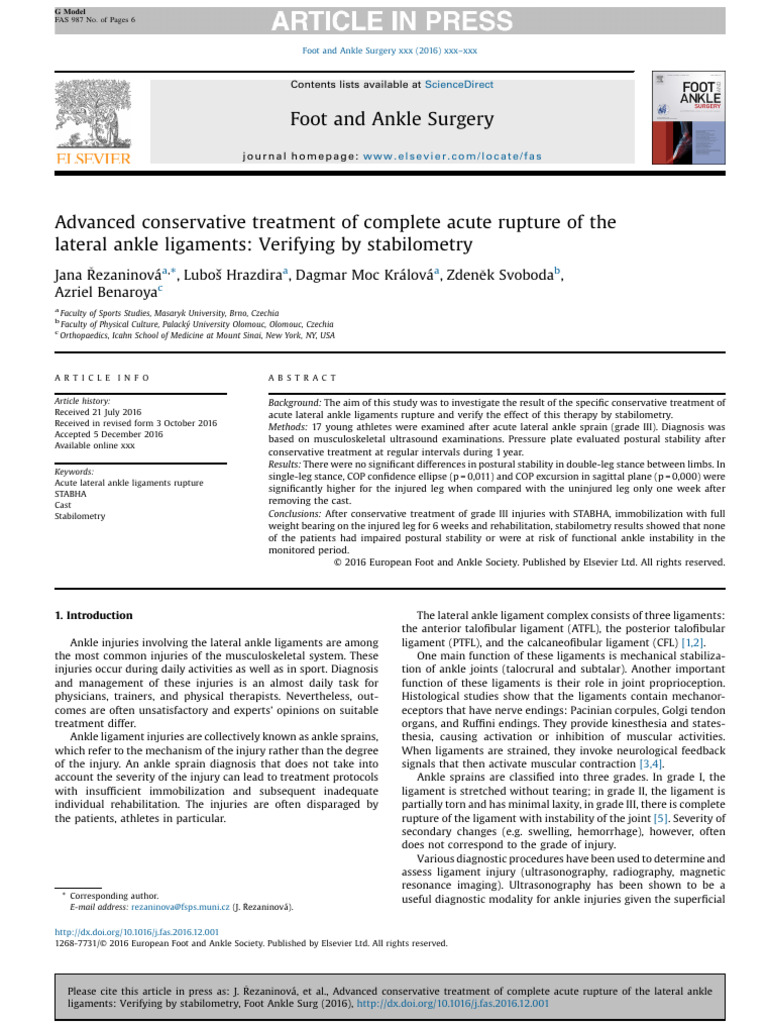 Advanced Conservative Treatment of Complete Acure Rupture of The ...