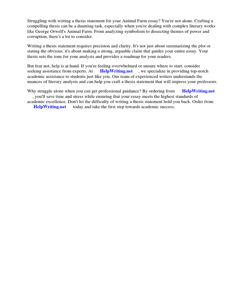 How To Write A Thesis Statement For Animal Farm | PDF