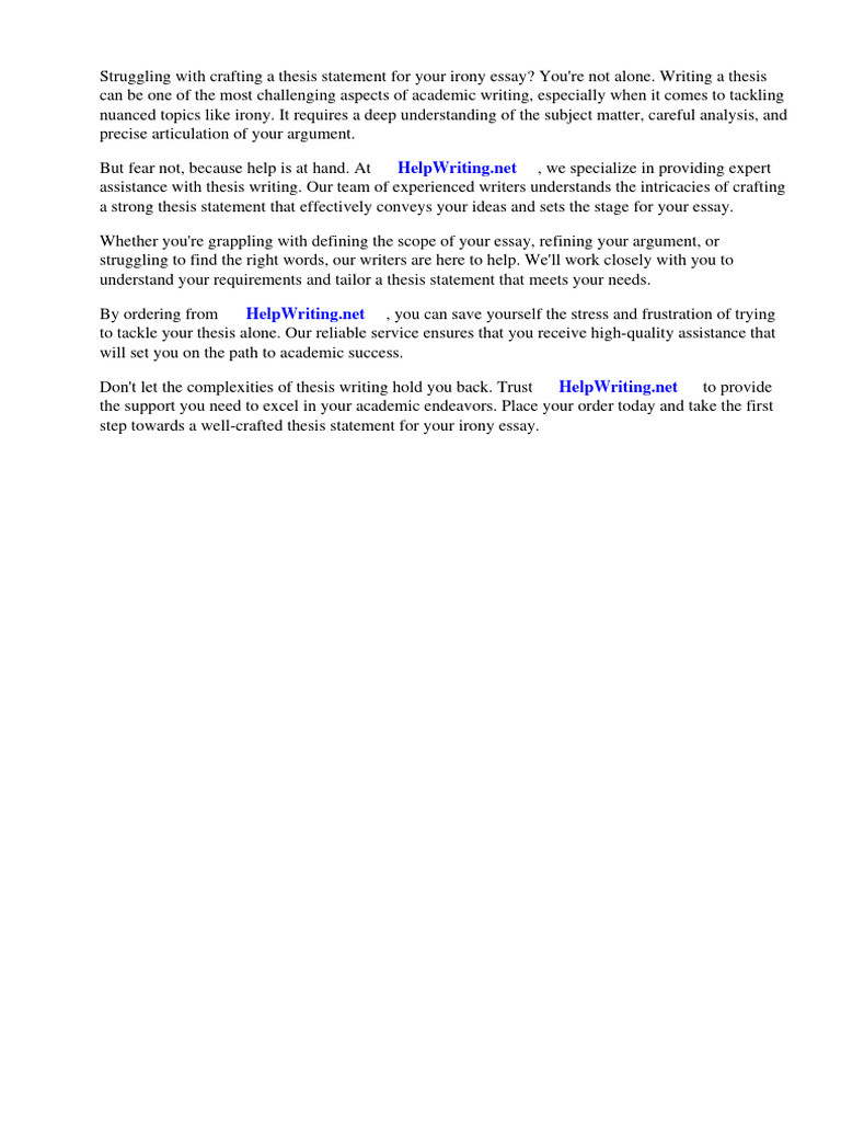 Thesis Statement For Irony Essay | PDF | Irony | Essays