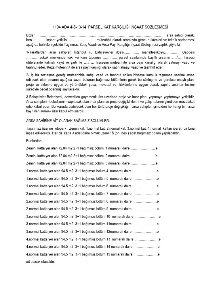 1194 3-4-14-15 Parsel Kat Karşiliği Sözleşme 2 | PDF