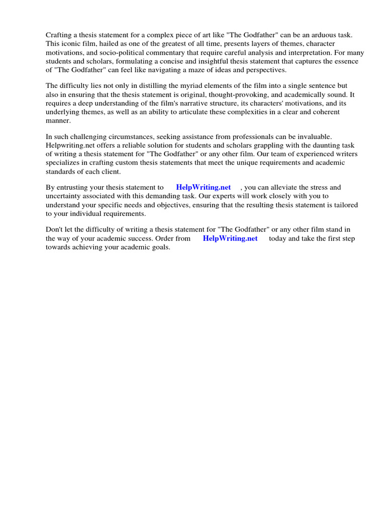 Thesis Statement For The Movie The Godfather | PDF