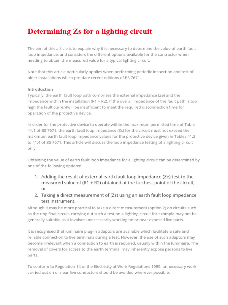 Determining Zs For A Lighting Circuit | PDF | Electricity | Electrical ...