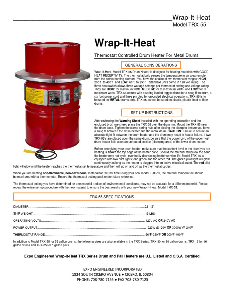 Wrap It Heat TRX 55 Band Heater - Brochure | PDF | Thermostat | Heat