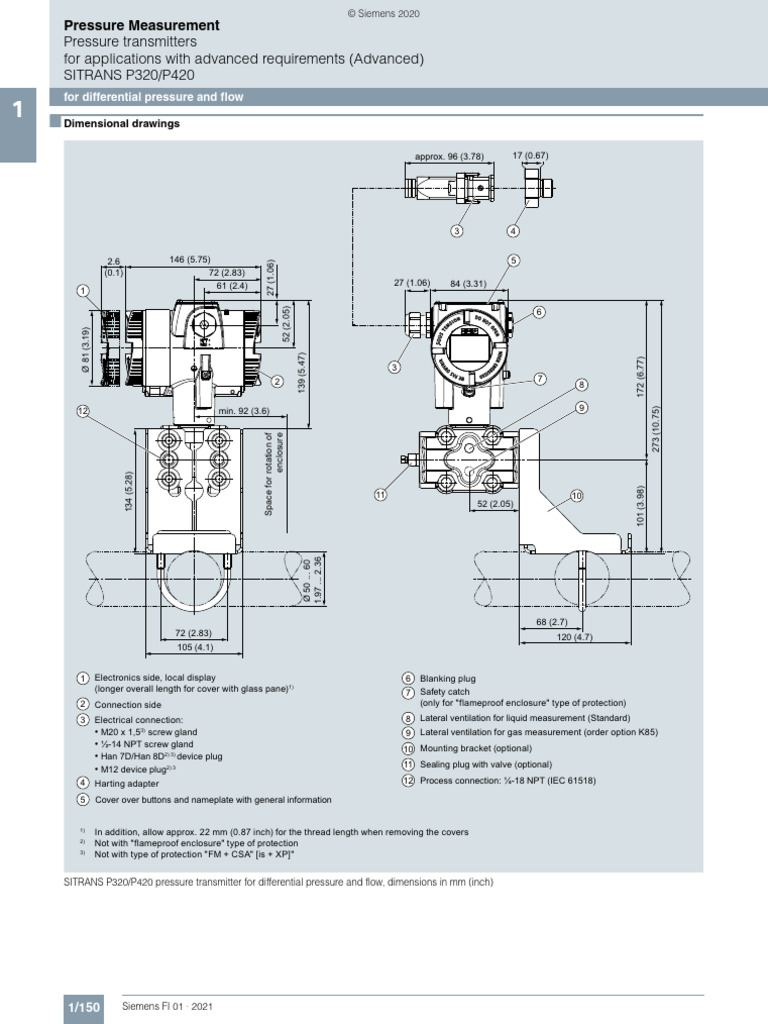 Dimension Drawing of SIEMENS DPT | PDF | Pressure Measurement | Gas ...
